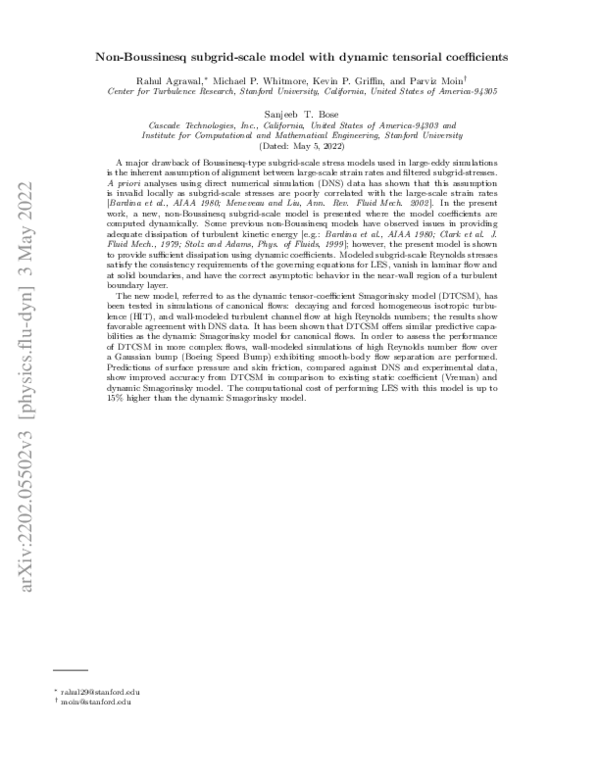 (PDF) Non-Boussinesq subgrid-scale model with dynamic tensorial coefficients
