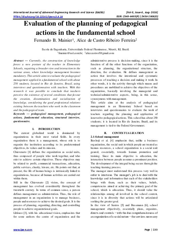 (PDF) Evaluation of the planning of pedagogical actions in the fundamental school
