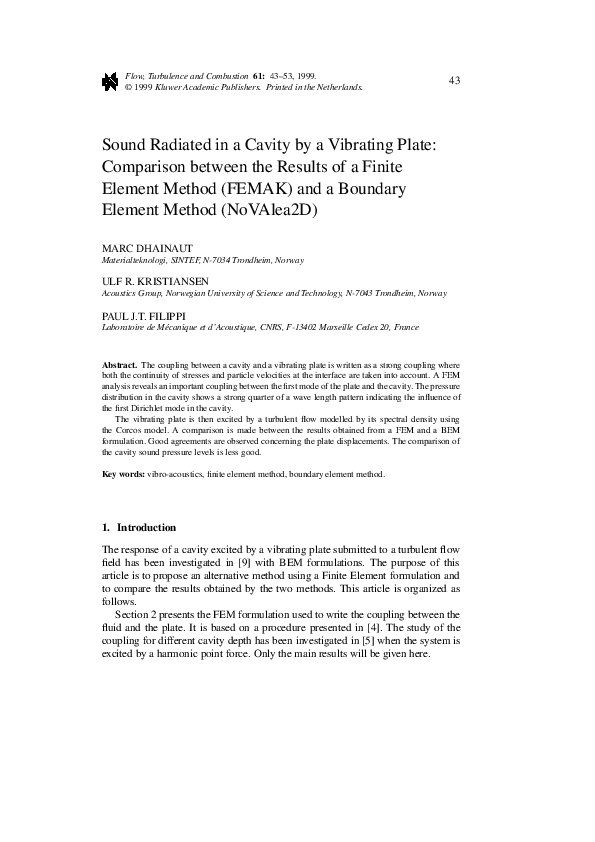 (PDF) Sound Radiated in a Cavity by a Vibrating Plate: Comparison between the Results of a ...