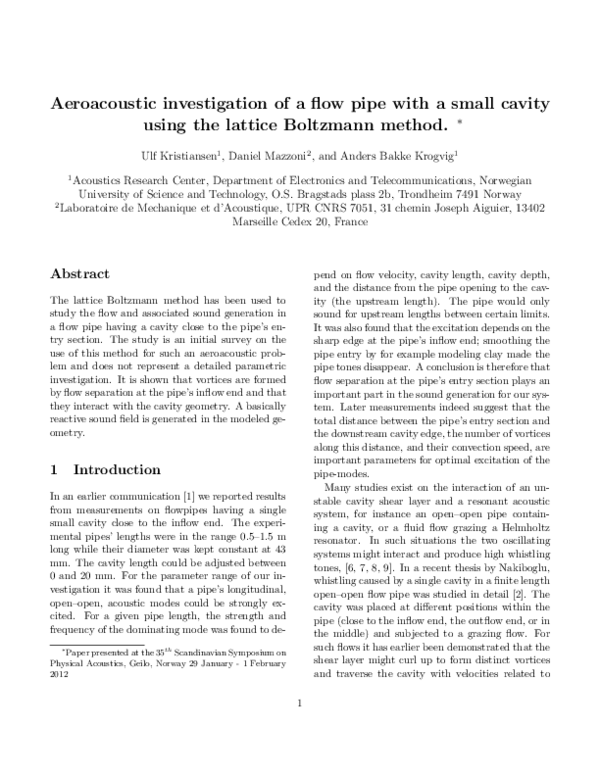 (PDF) Aeroacoustic investigation of a flow pipe with a small cavity using the lattice Boltzmann ...