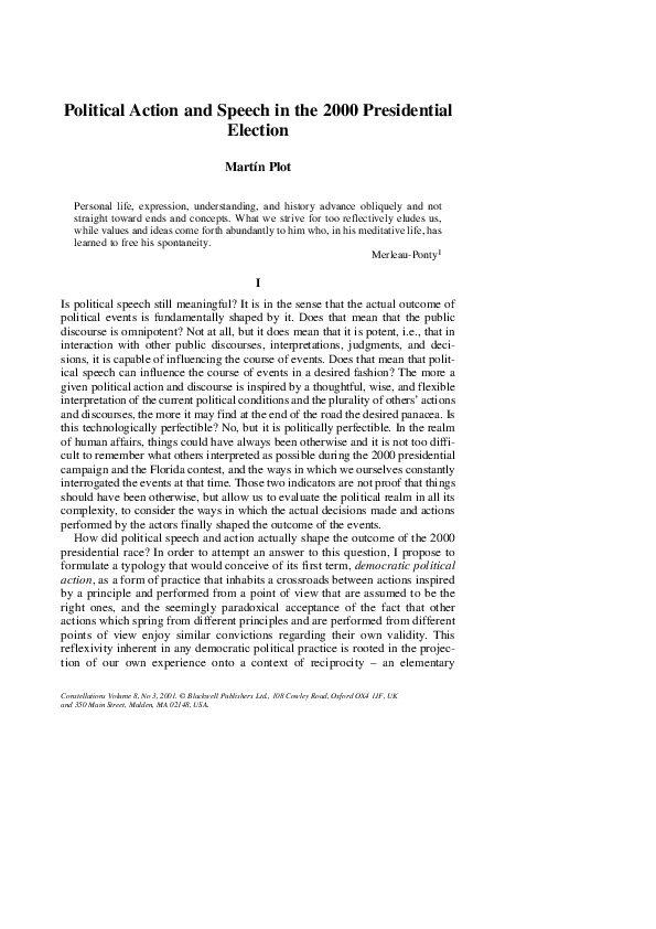 (PDF) Political Action and Speech in the 2000 Presidential Election