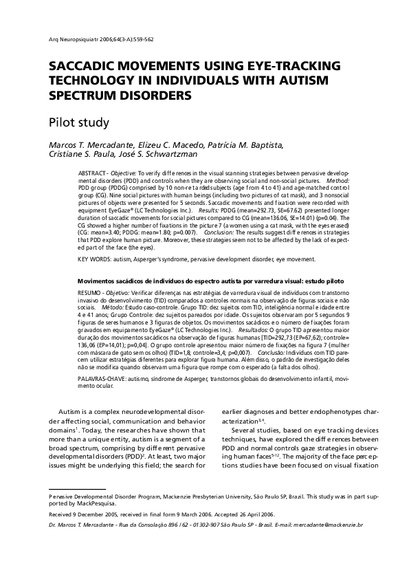 (PDF) Saccadic movements using eye-tracking technology in individuals with autism spectrum ...