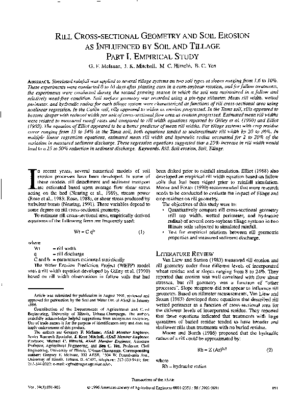 (PDF) Rill Cross-sectional Geometry and Soil Erosion as Influenced by Soil and Tillage Part I ...