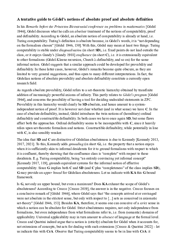 (PDF) Gödel's absolute notions of provability and definability: a ...
