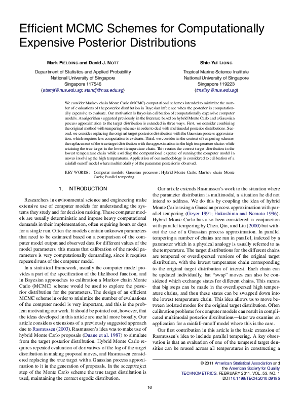 (PDF) Efficient MCMC Schemes for Computationally Expensive Posterior Distributions
