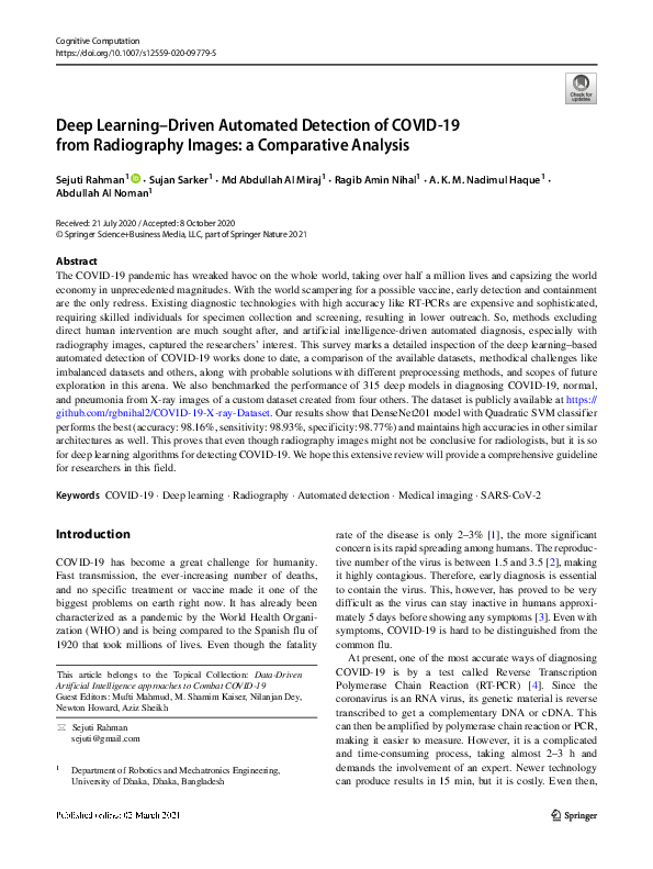 (PDF) Deep Learning Driven Automated Detection of COVID-19 from Radiography Images: A ...