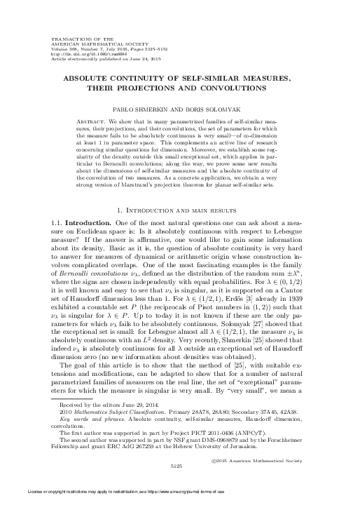 Pdf Absolute Continuity Of Self Similar Measures Their Projections And Convolutions