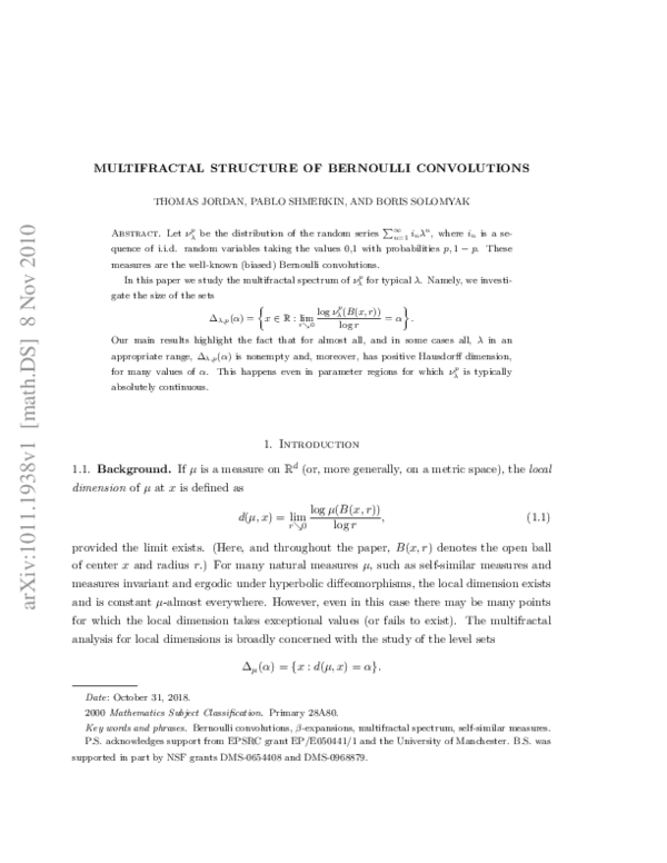 (PDF) Multifractal structure of Bernoulli convolutions