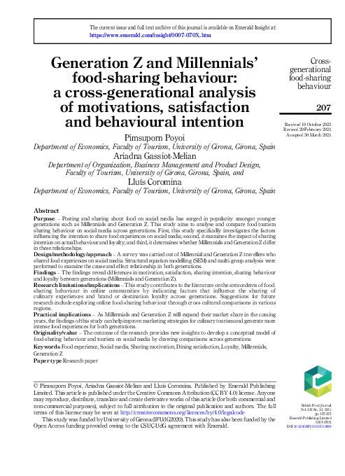 (PDF) Generation Z and Millennials’ food-sharing behaviour: a cross ...