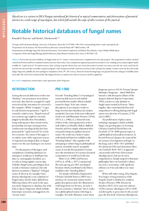 (PDF) Notable historical databases of fungal names