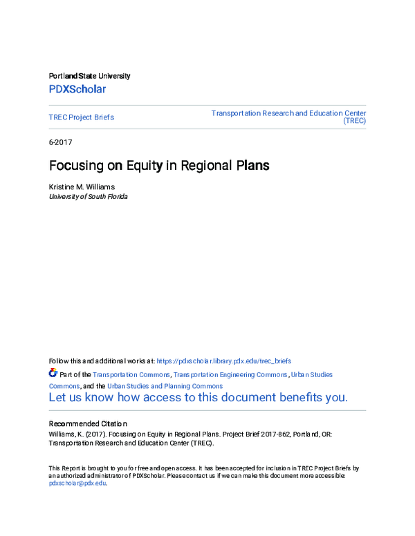 (PDF) Focusing on Equity in Regional Plans