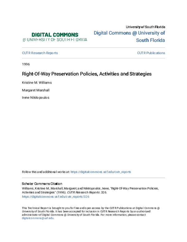 (PDF) Right-Of-Way Preservation Policies, Activities and Strategies