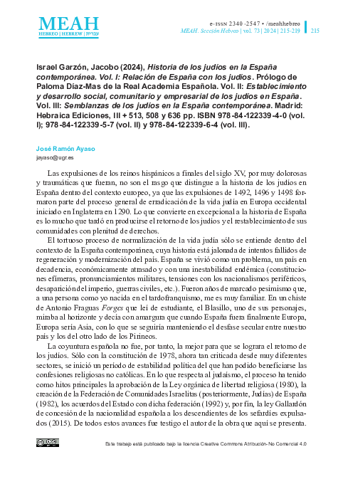 (PDF) Jacobo Israel Garzón, Historia de los judíos en la España ...