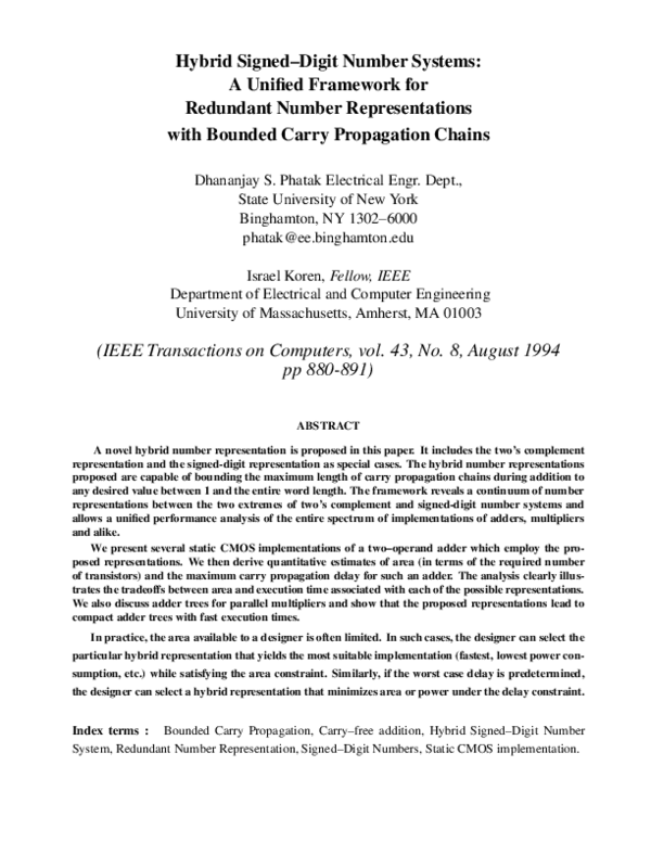 (PDF) Hybrid signed-digit number systems: a unified framework for redundant number ...