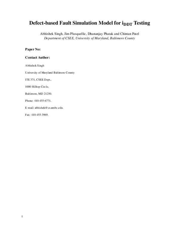 (PDF) Defect-based Fault Simulation Model for i DDT Testing