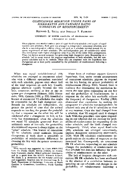 (PDF) Changeover Behavior Under Pairs of Fixed‐Ratio and Variable‐Ratio ...
