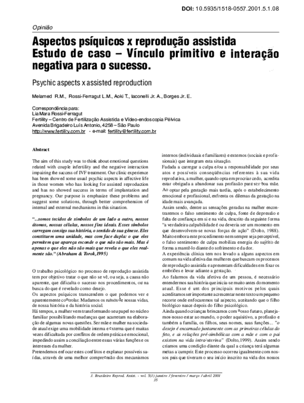 (PDF) Psychic aspects x assisted reproduction. Case Study - Primitive ...