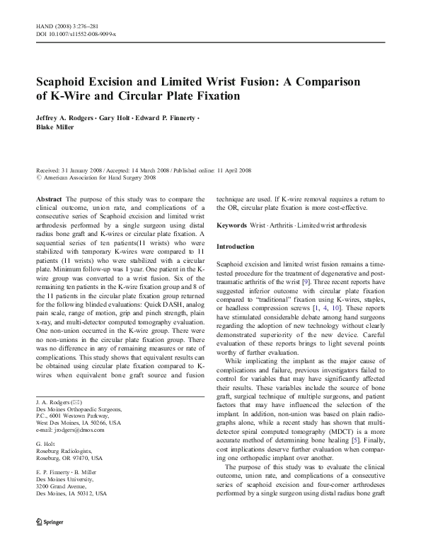 (PDF) Scaphoid Excision and Limited Wrist Fusion: A Comparison of K ...