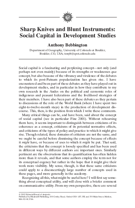 (PDF) Sharp Knives and Blunt Instruments: Social Capital in Development ...