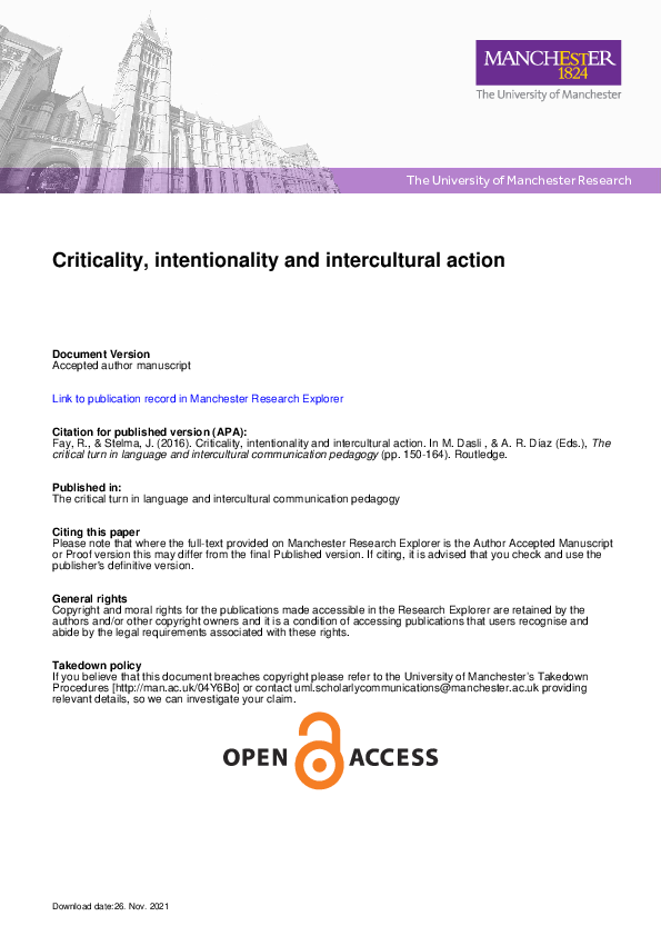 (PDF) Criticality, intentionality and intercultural action