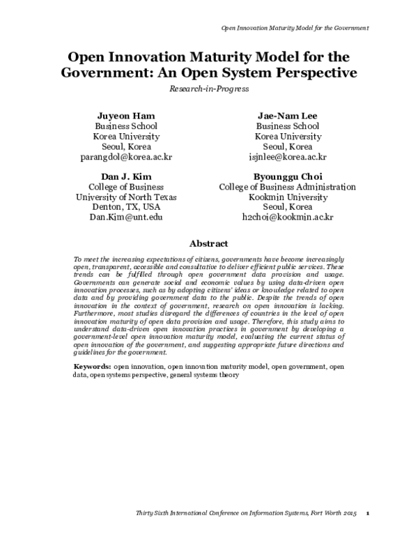 (PDF) Open Innovation Maturity Model for the Government: An Open System ...