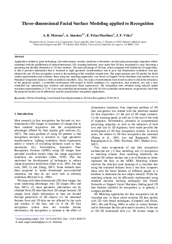 (PDF) Three-dimensional facial surface modeling applied to recognition