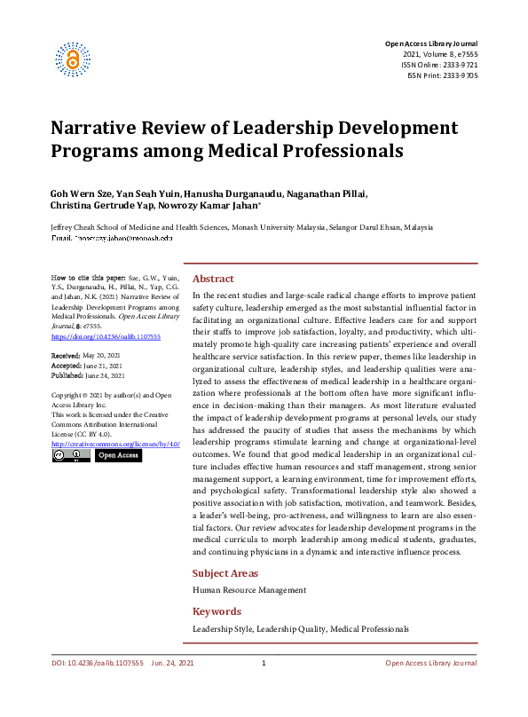 (PDF) Narrative Review of Leadership Development Programs among Medical ...