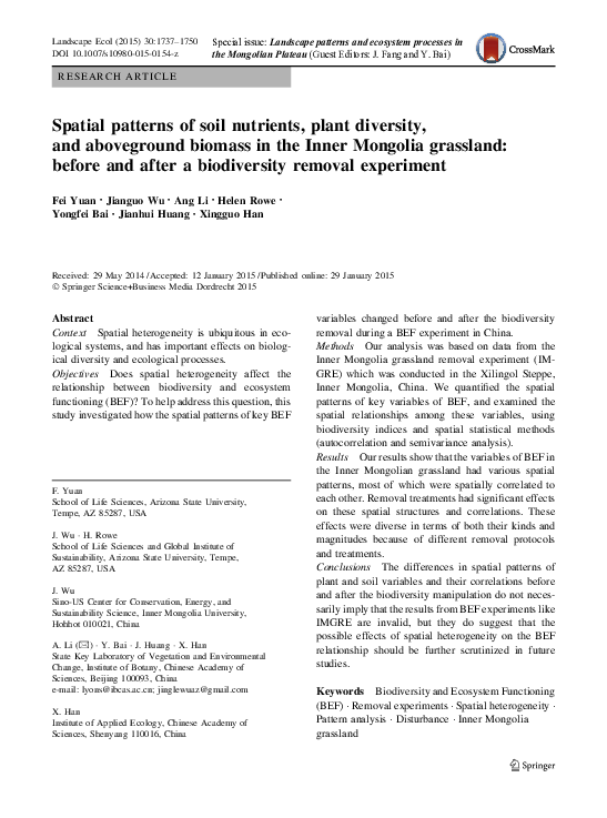 (PDF) Spatial patterns of soil nutrients, plant diversity, and aboveground biomass in the Inner ...