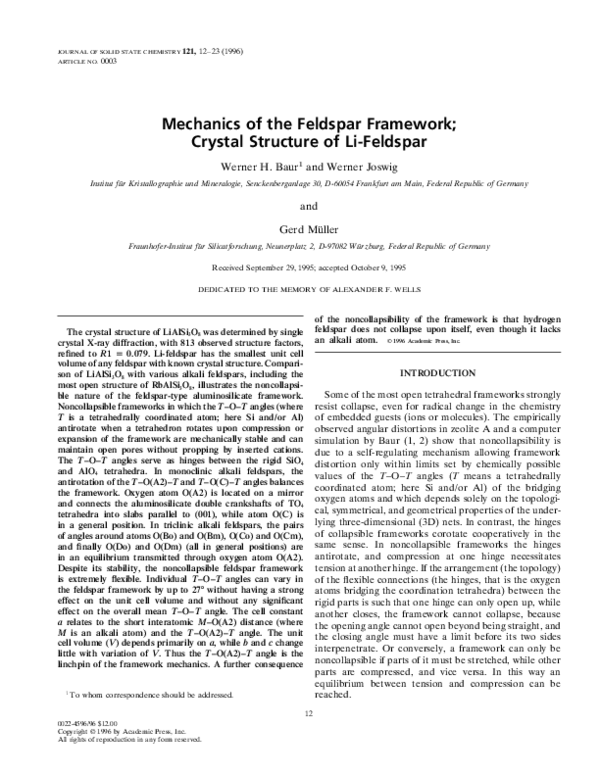 (PDF) Mechanics of the Feldspar Framework; Crystal Structure of Li-Feldspar