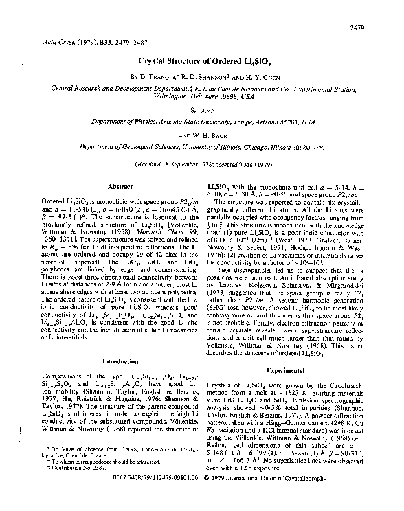 (PDF) Crystal structure of ordered Li4SiO4