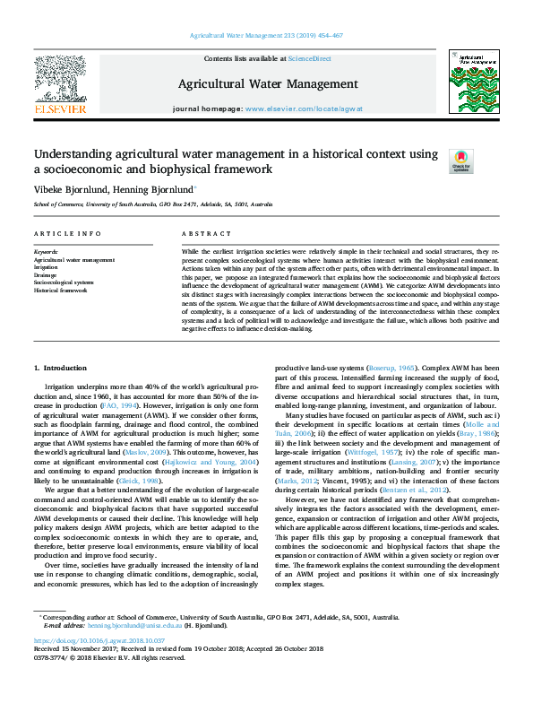 (PDF) Understanding agricultural water management in a historical ...