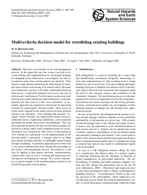 (PDF) Multi-criteria decision model for retrofitting existing buildings