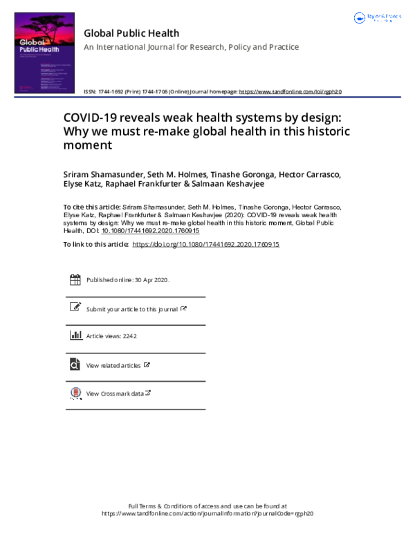 (PDF) COVID-19 reveals weak health systems by design: Why we must re ...