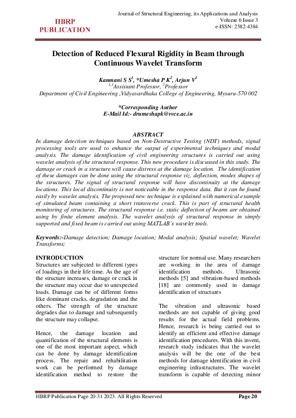 (PDF) Detection of Reduced Flexural Rigidity in Beam through Continuous Wavelet Transform