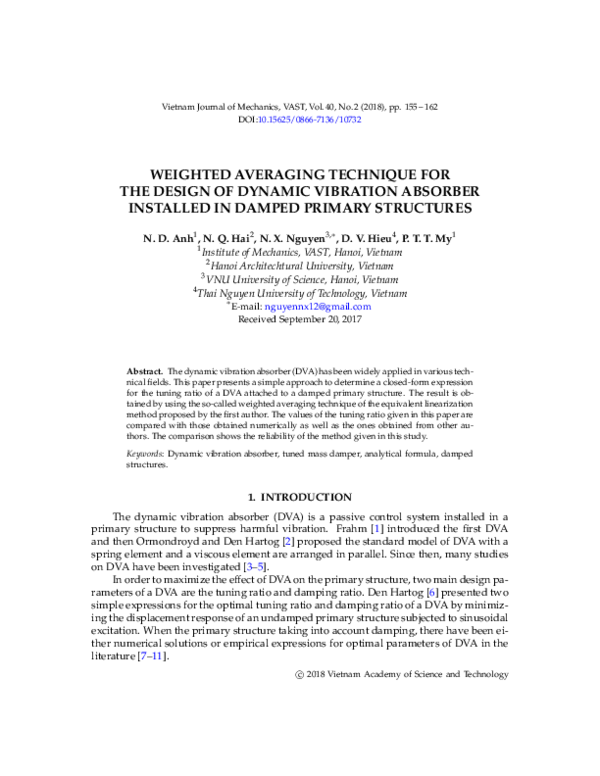 (PDF) Dynamic Vibration Absorber Tuning via Averaging