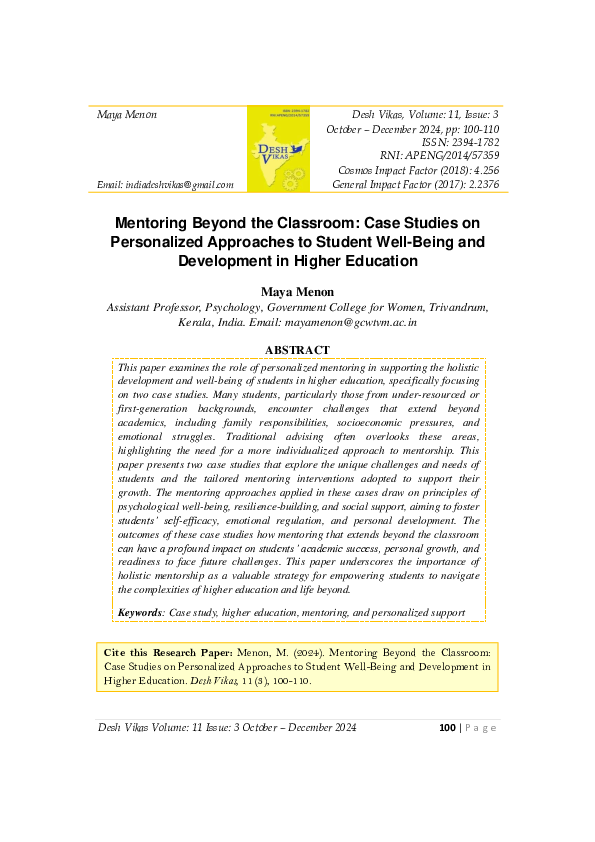 (PDF) Mentoring Beyond the Classroom: Case Studies on Personalized Approaches to Student Well ...