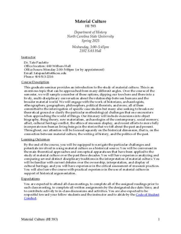 (PDF) Material Culture (syllabus, 2025)