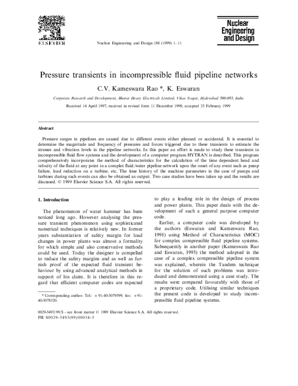 (PDF) Pressure transients in incompressible fluid pipeline networks