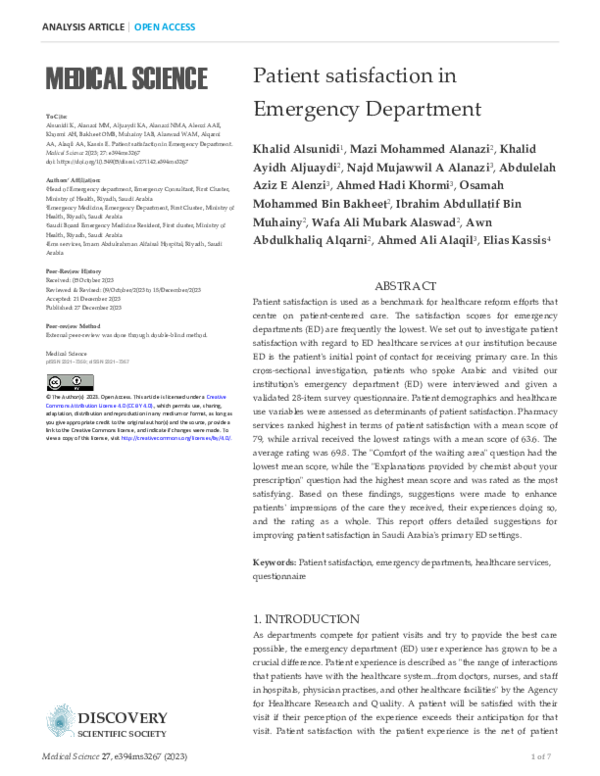 (PDF) Patient satisfaction in Emergency Department