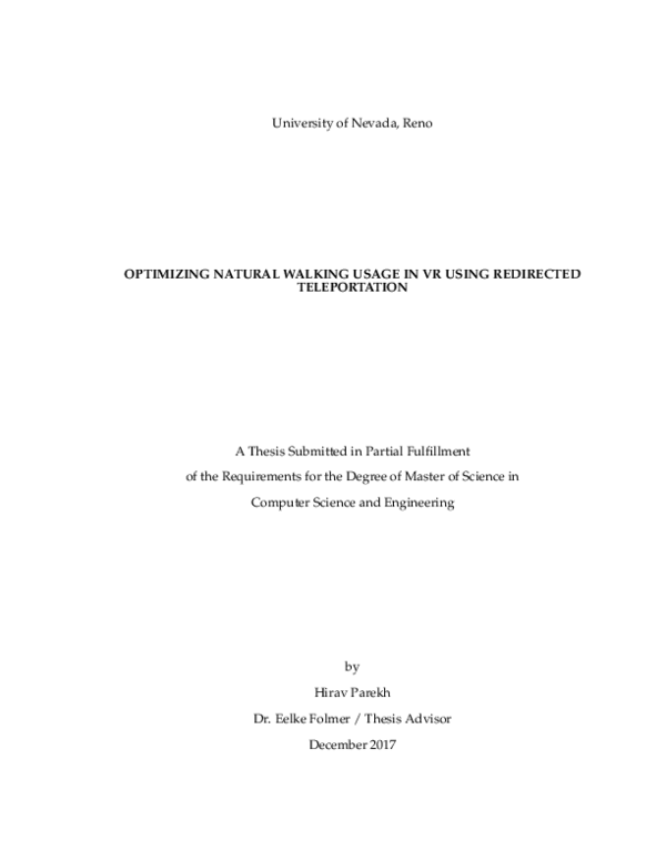 (PDF) Optimizing Natural Walking Usage in VR using Redirected Teleportation