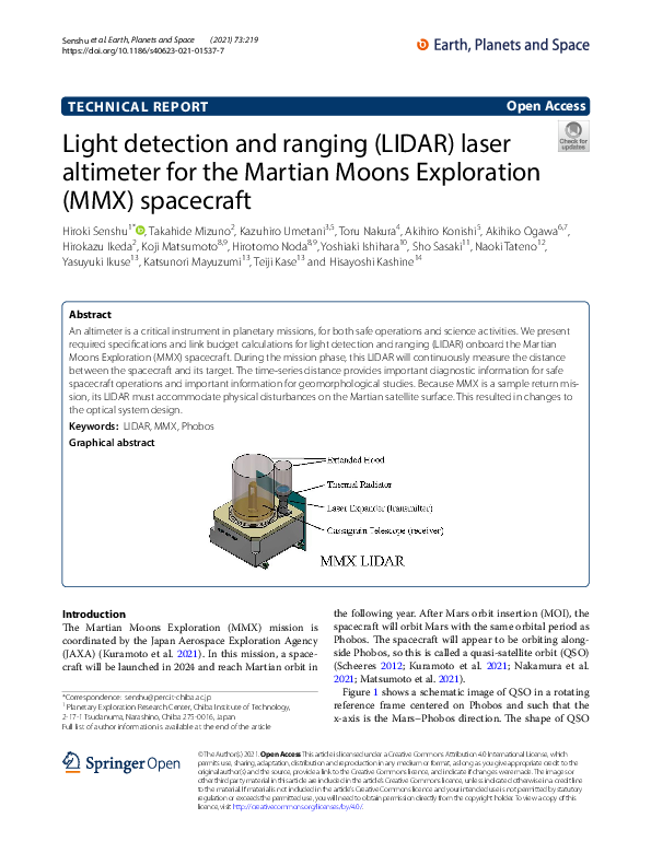(PDF) Light detection and ranging (LIDAR) laser altimeter for the Martian Moons Exploration (MMX ...