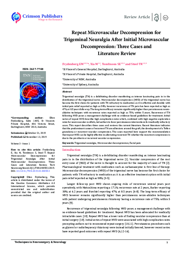 (PDF) Repeat Microvascular Decompression for Trigeminal Neuralgia After ...