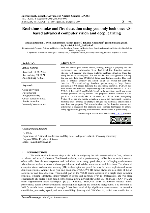 (PDF) Real-time smoke and fire detection using you only look once v8 based advanced computer ...