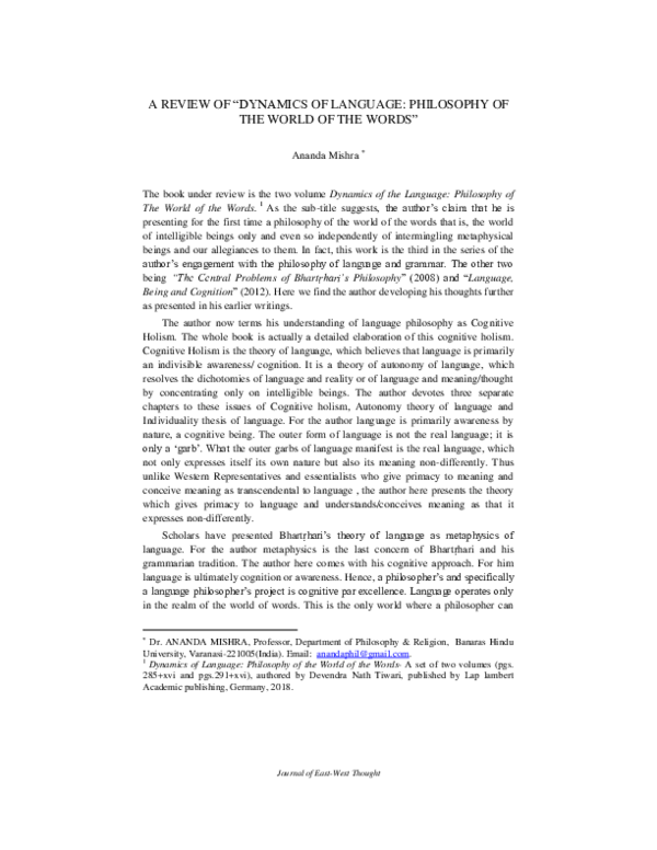 (PDF) A Review of “Dynamics of Language: Philosophy of the World of the ...