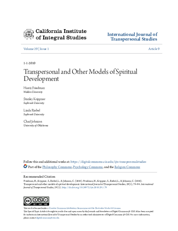 (PDF) Transpersonal and Other Models of Spiritual Development