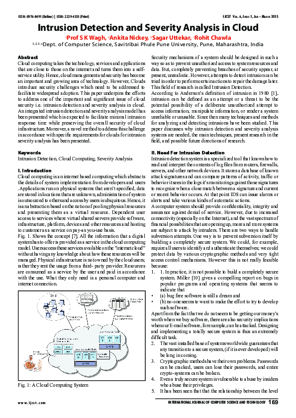 (PDF) Intrusion Detection and Severity Analysis in Cloud