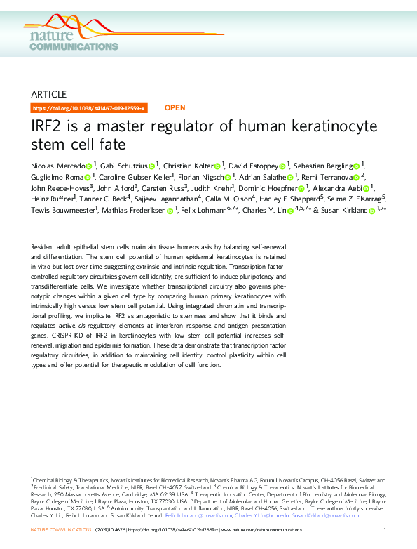 (PDF) IRF2 is a master regulator of human keratinocyte stem cell fate