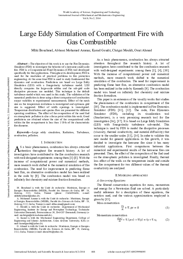 (PDF) Large Eddy Simulation of Compartment Fire with Gas Combustible