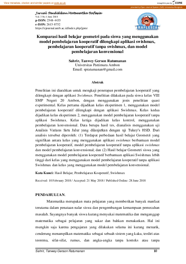 (PDF) Komparasi hasil belajar geometri pada siswa yang menggunakan model pembelajaran kooperatif ...