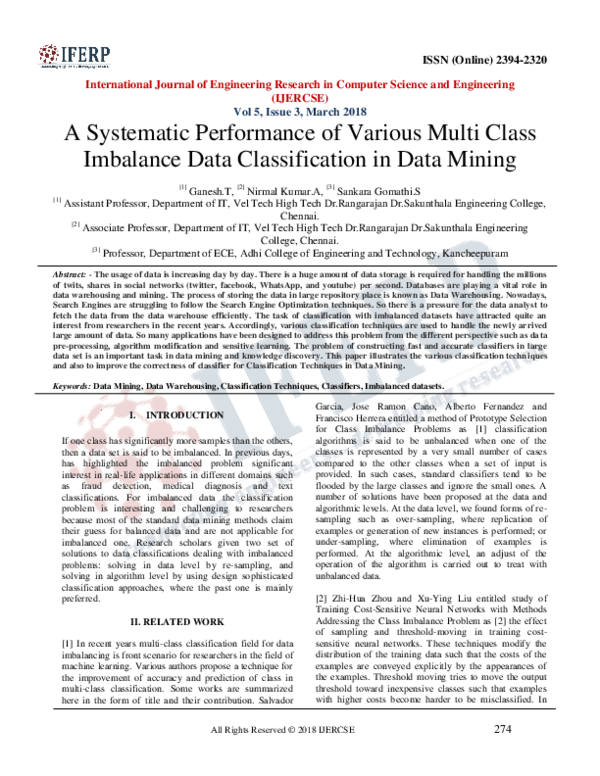 Pdf A Systematic Performance Of Various Multi Class Imbalance Data Classification In Data Mining